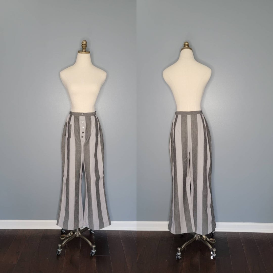 70s Dark and Light Gray Striped Pants - Etsy