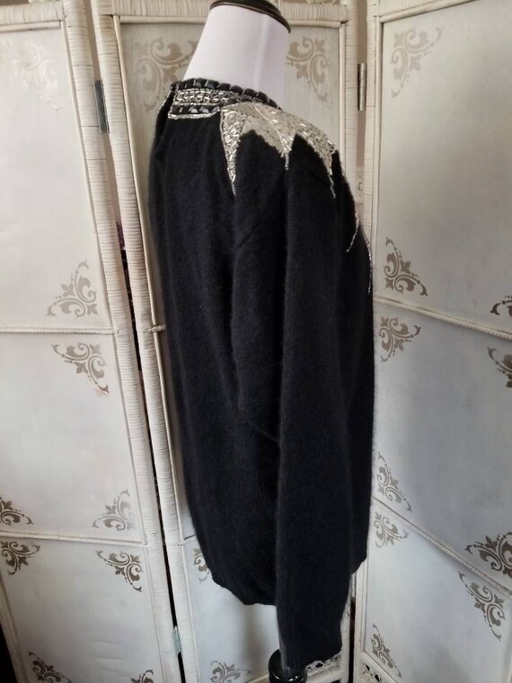 1980s IB Diffusion Sweater Black and Silver Jeweled C… - Gem