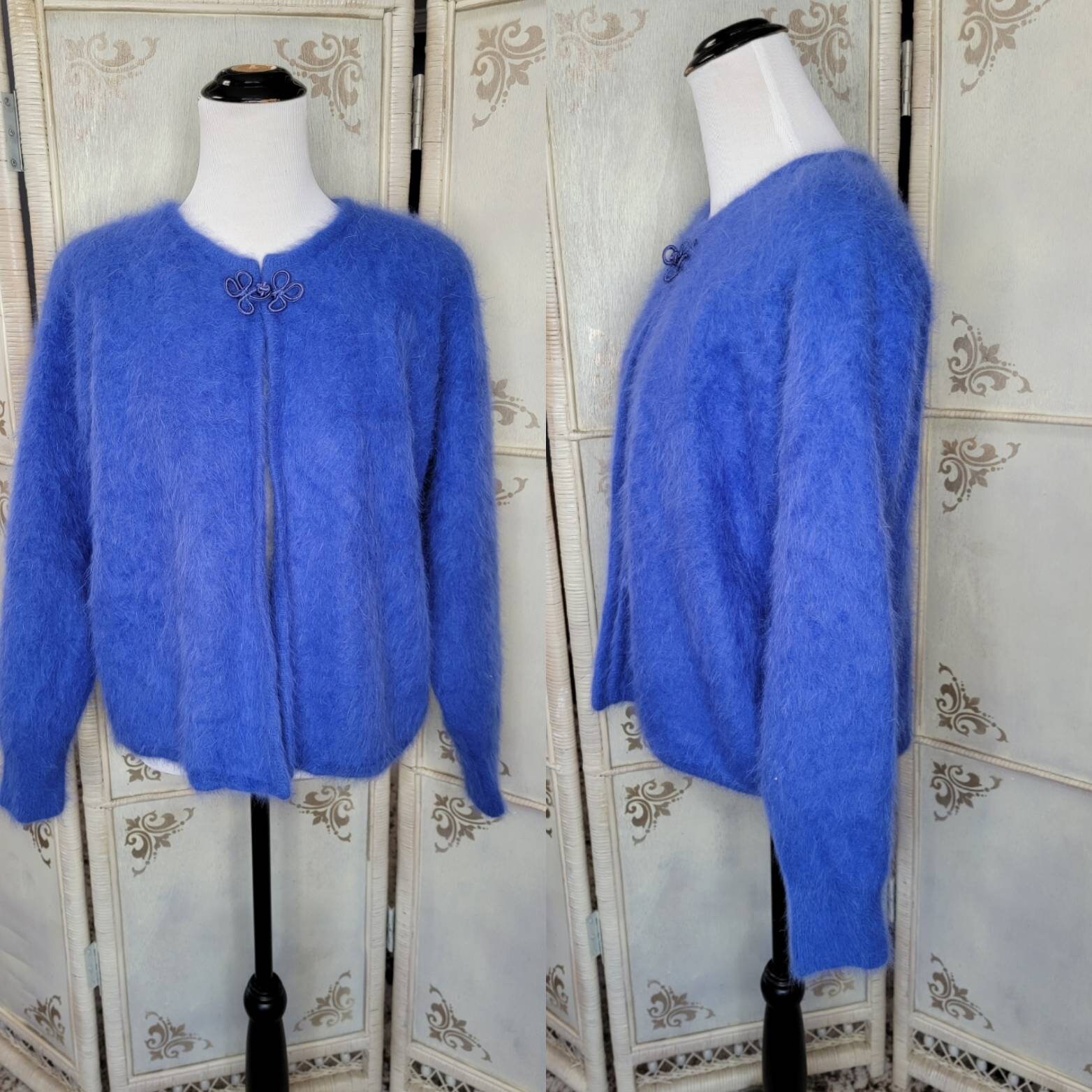 80s Venesha Angora Sweater Jacket Sapphire Blue Deadstock - Etsy
