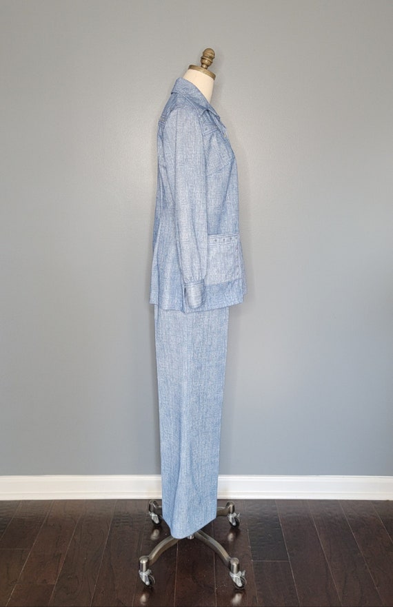 1970s Blue Denim Look Polyester Leisure Set - Gem