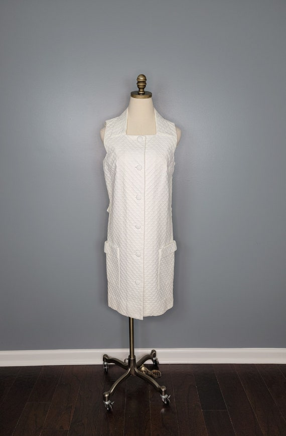 1960s White Dress Textured Polyester Mod Dress - Gem
