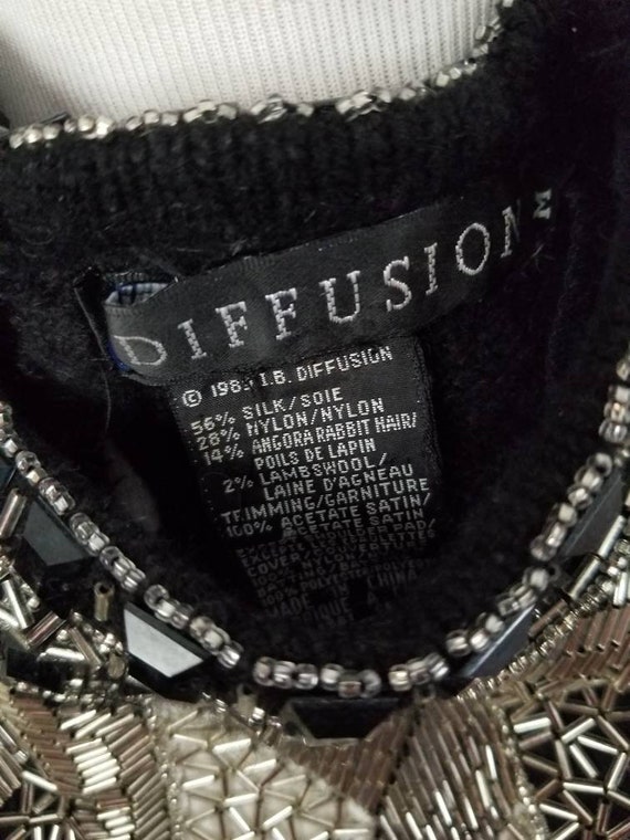 1980s IB Diffusion Sweater Black and Silver Jeweled C… - Gem