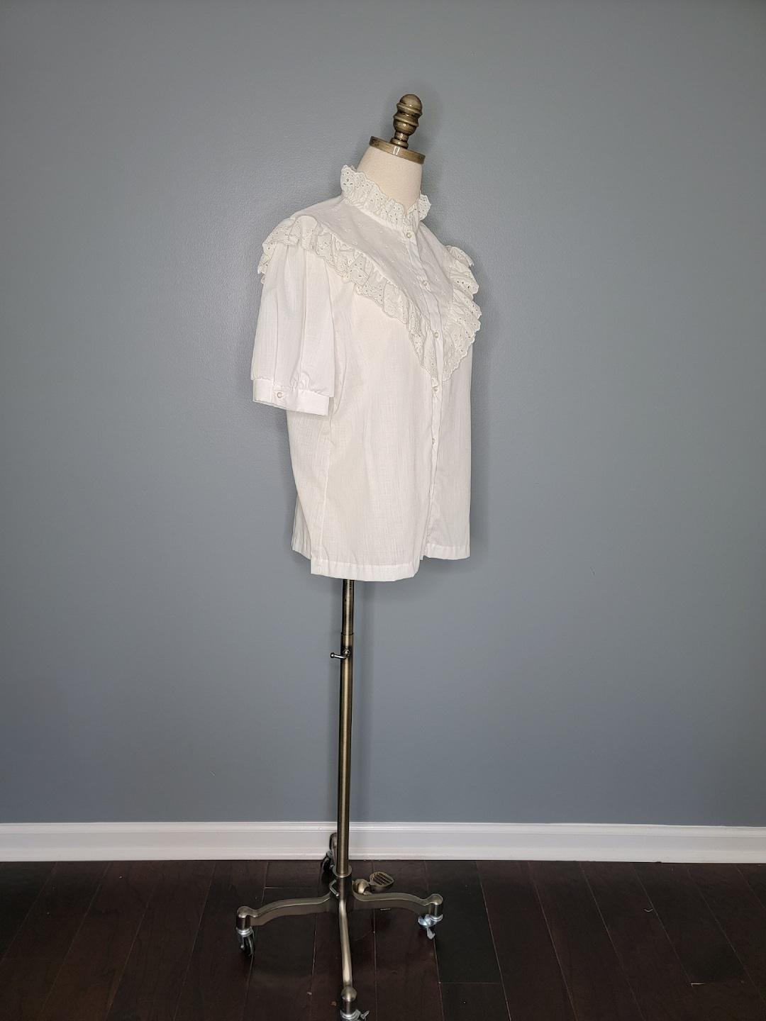 1970s Rhoda Lee White Eyelet Short Sleeve Blouse - Etsy