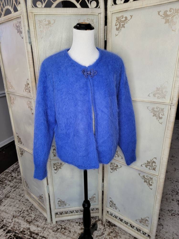 80s Venesha Angora Sweater Jacket Sapphire Blue Deadstock - Etsy