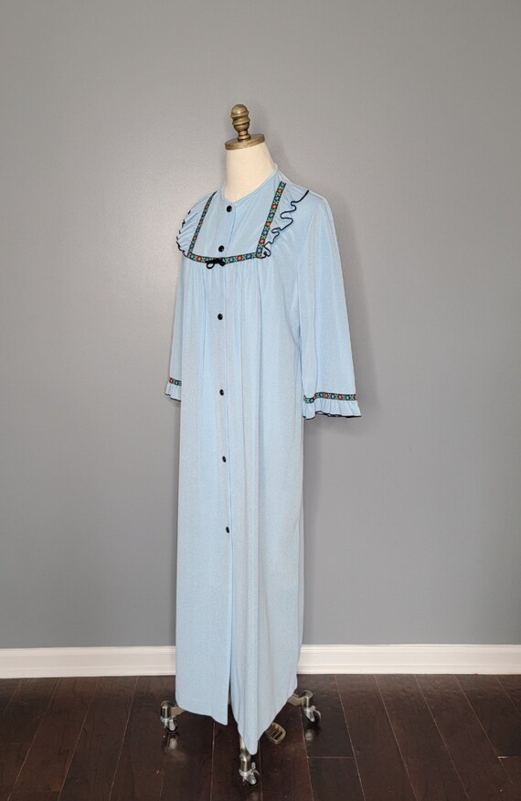 1970s Lorraine Baby Blue Robe Ruffled Dressing Robe B… - Gem