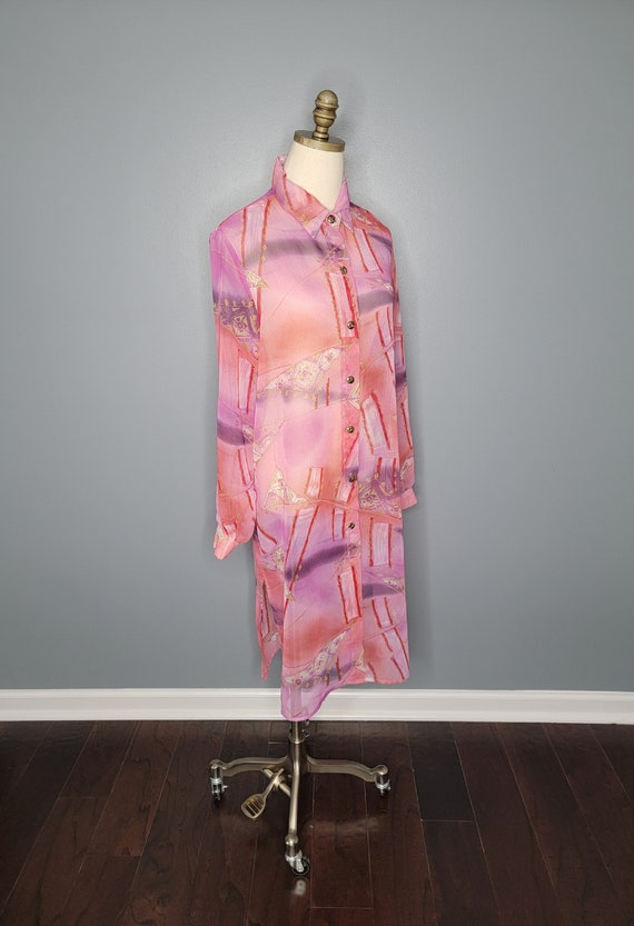 80s Sheer Duster Maggie Sweet Medium Pink Geometric … - Gem