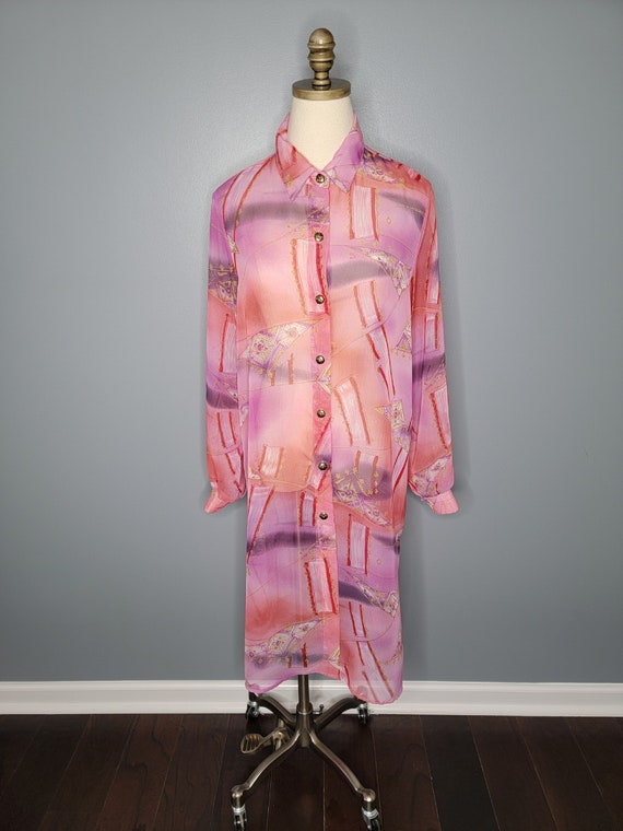 80s Sheer Duster Maggie Sweet Medium Pink Geometric … - Gem