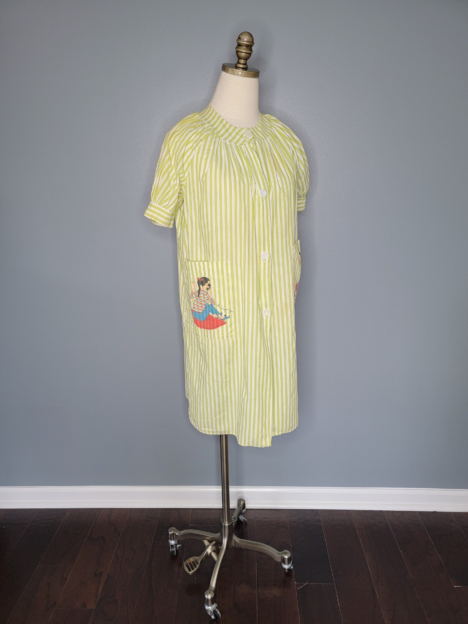 1960s Girls Green and White Striped Dressing Robe With Teen Girl ...