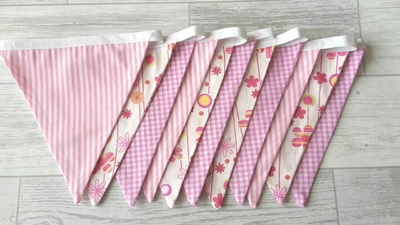Pink Gingham and Floral Fabric Bunting Nursery Garland Baby - Etsy