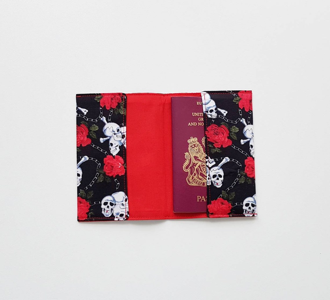 Skull Fabric Passport Cover Gothic Rose Passport Holder Goth | Etsy