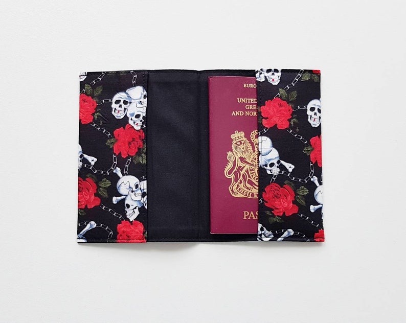 Skull Fabric Passport Cover Gothic Rose Passport Holder Goth - Etsy