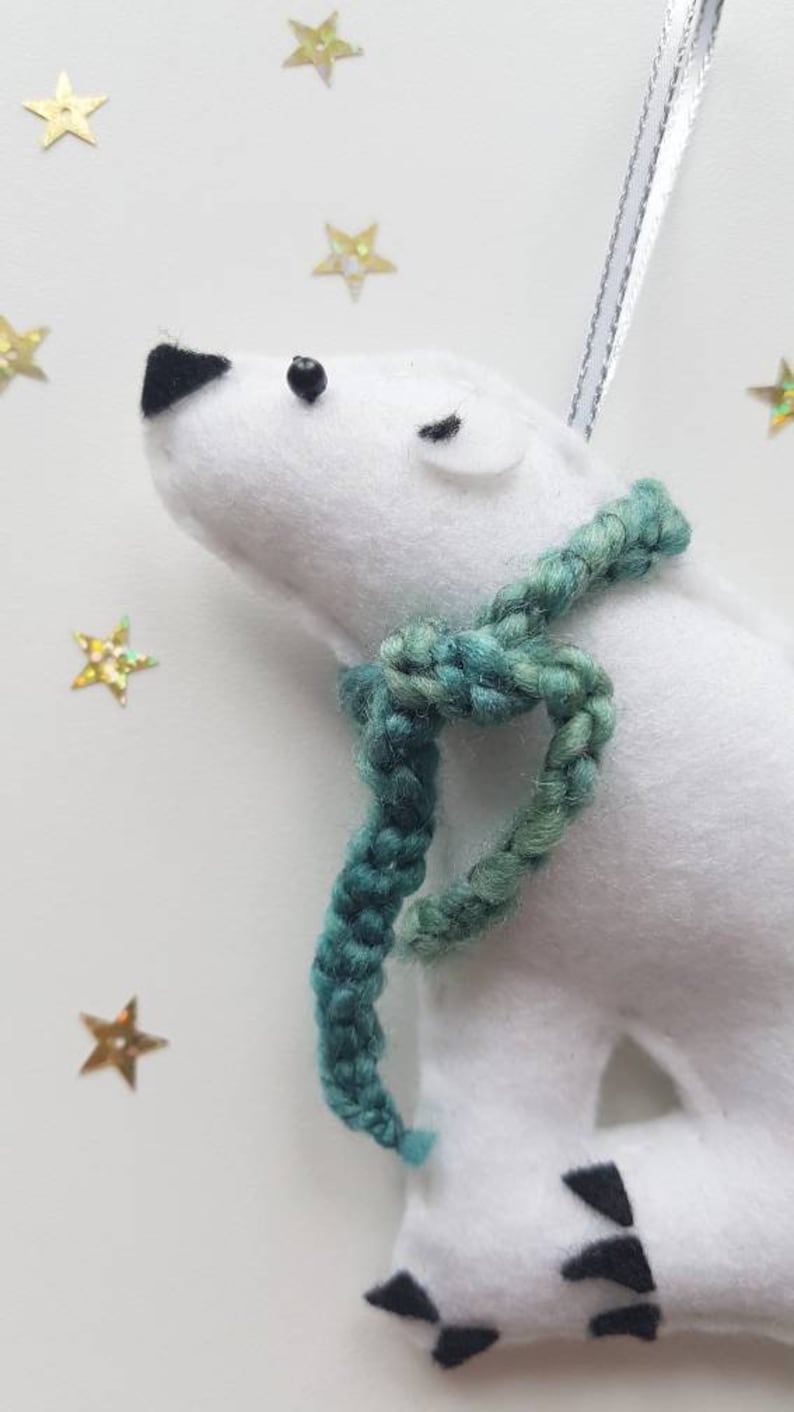 White Polar Bear With Scarf Felt Christmas Ornament | Etsy