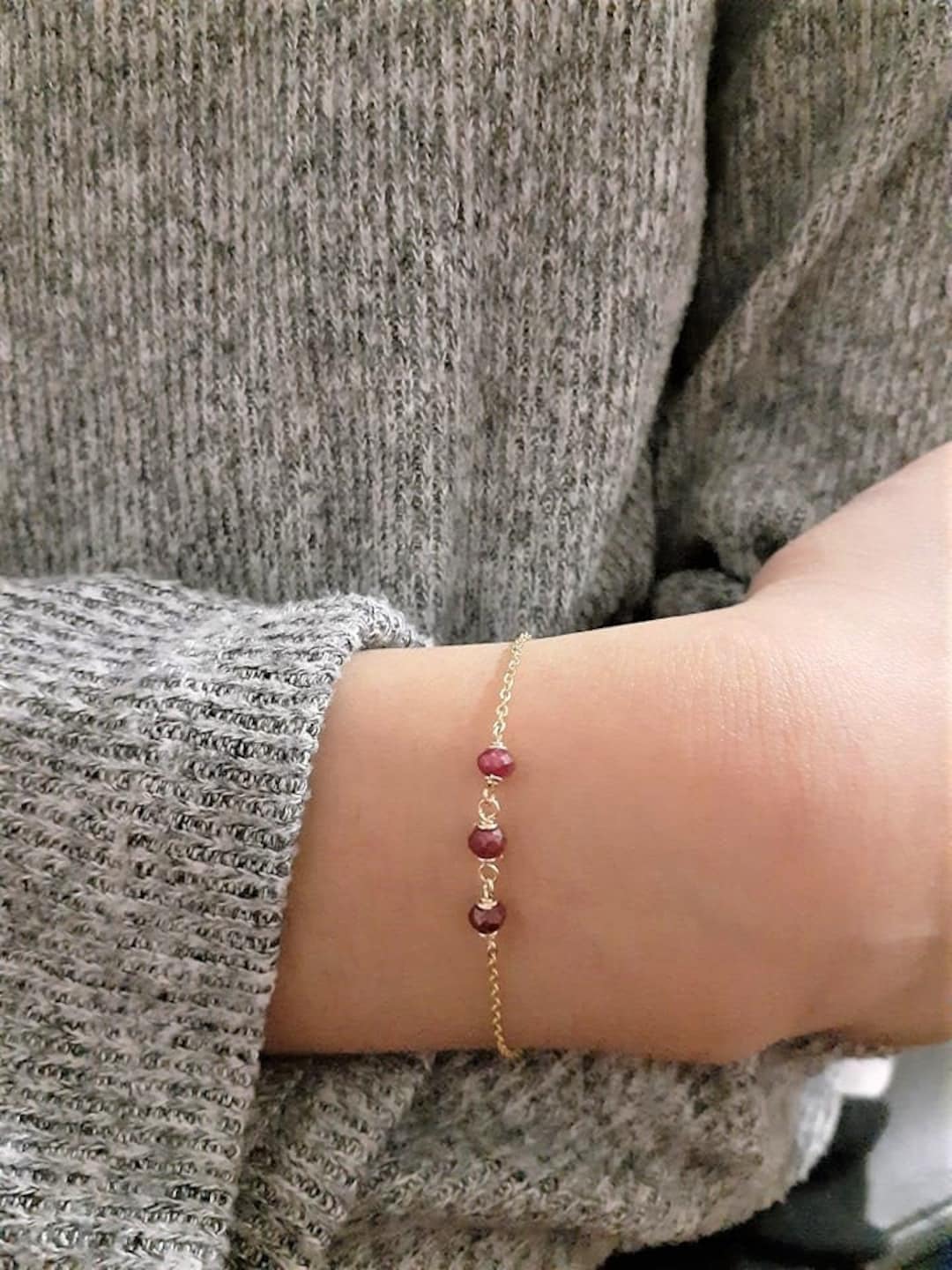 Genuine Ruby Bracelet, July Birthstone /handmade Jewelry/ Gold Chain ...