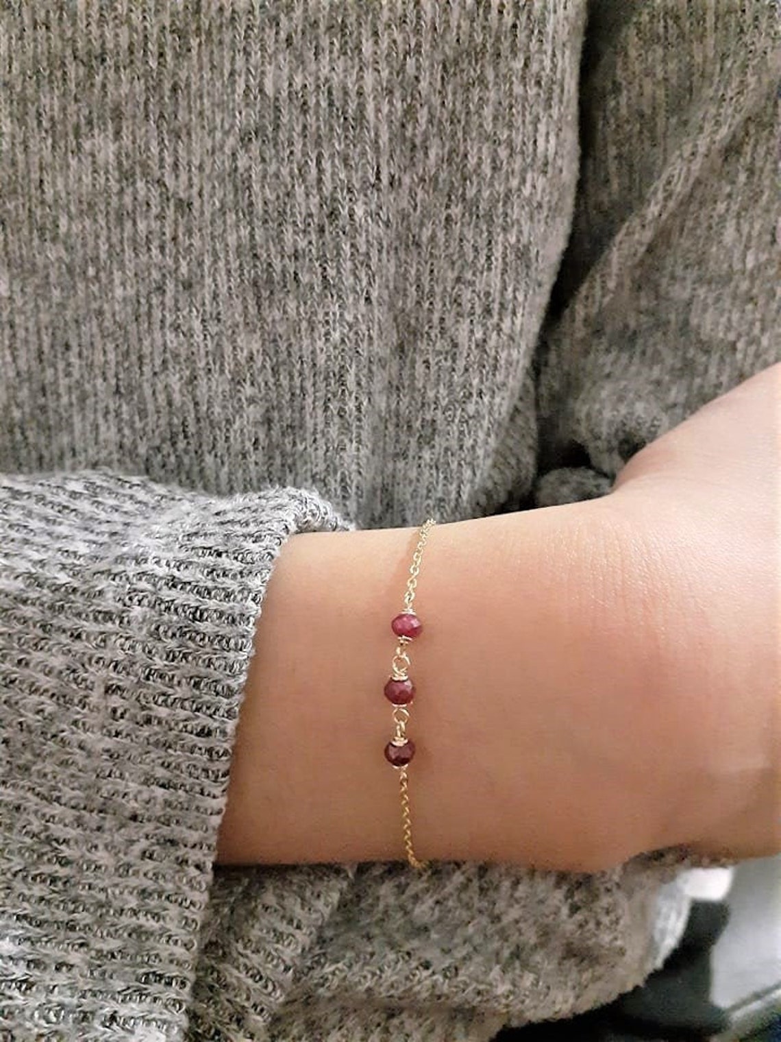 Genuine Ruby Bracelet, July Birthstone /handmade Jewelry/ Gold Chain ...
