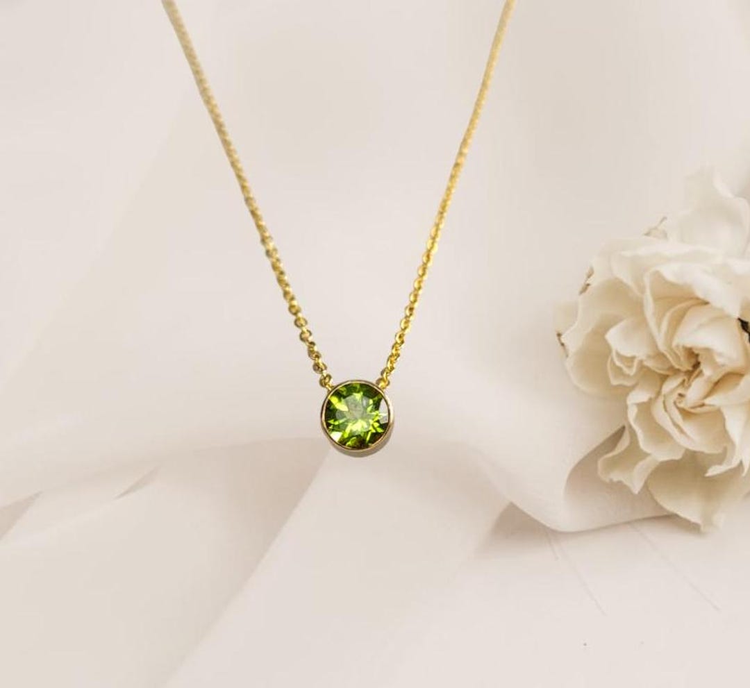 Tiny Genuine Peridot Necklace, August Birthstone / Handmade Jewelry ...