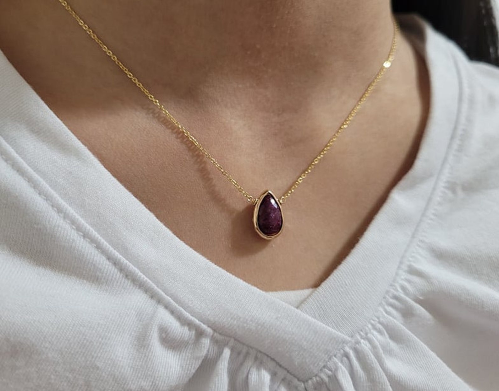 Genuine Ruby Necklace, July Birthstone / Handmade Jewelry / Ruby ...