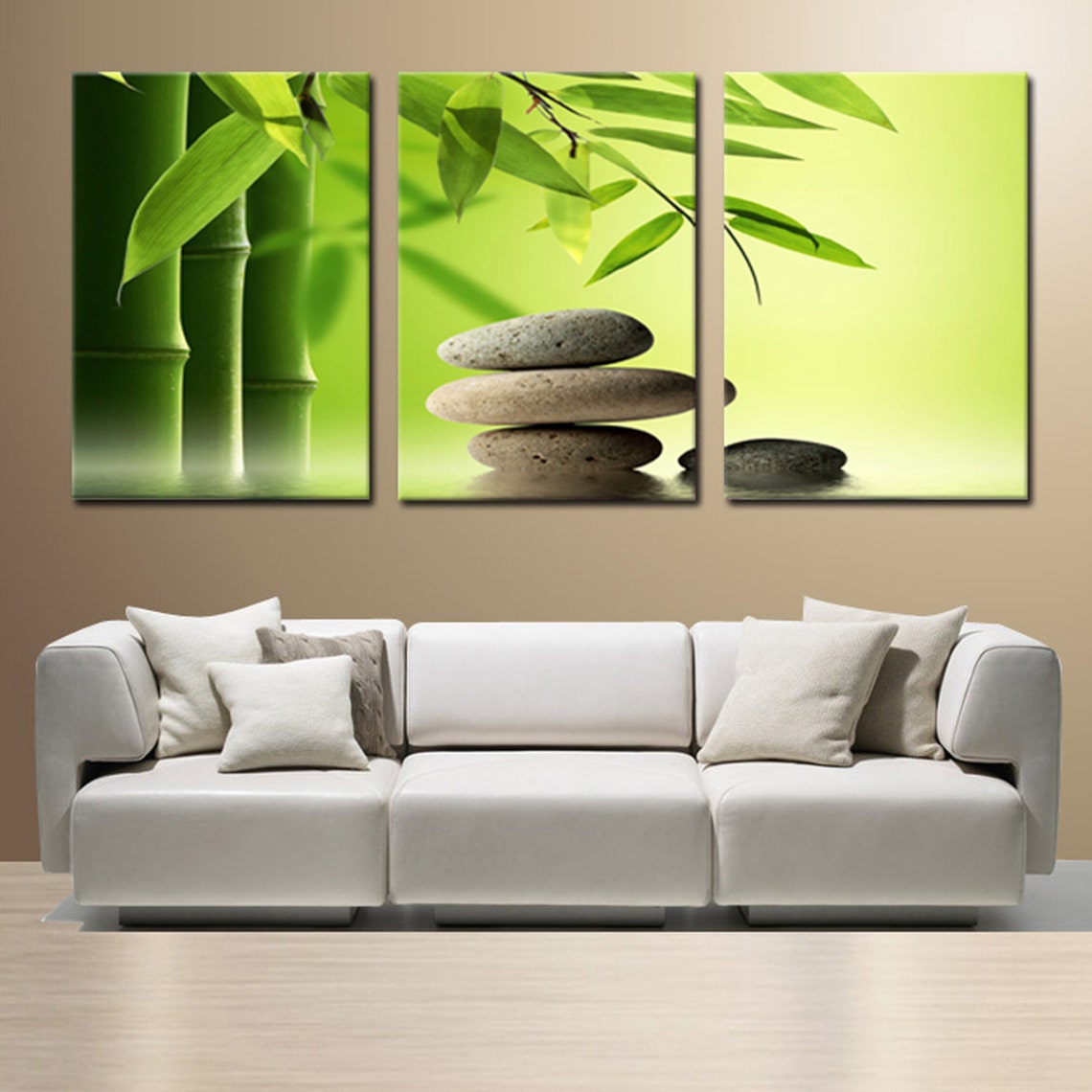 ZEN BAMBOO and STONES Ready to Hang 3 Panel Set Digital Wall Art Print ...