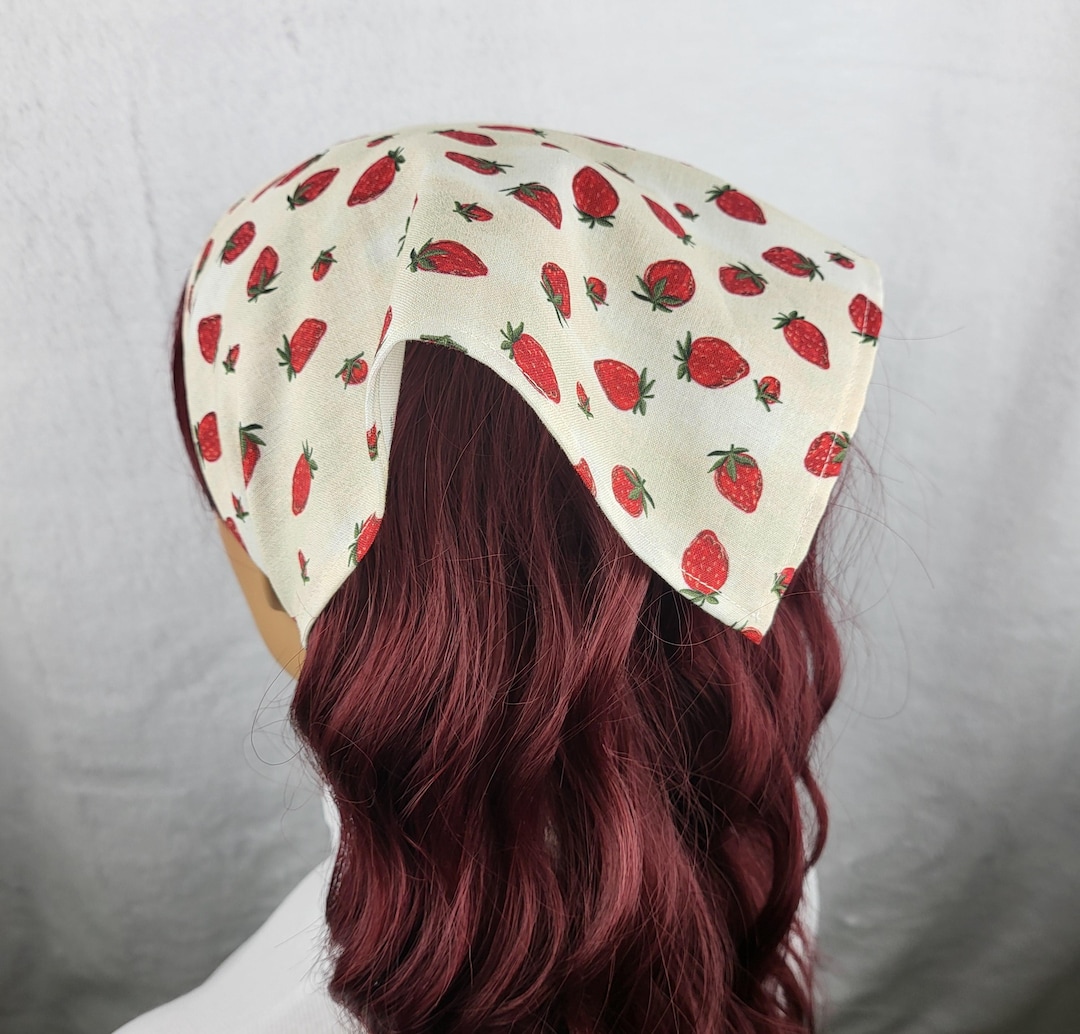 Strawberry Kerchief: Cream Cotton Head Scarf, Alopecia Hair Cover ...