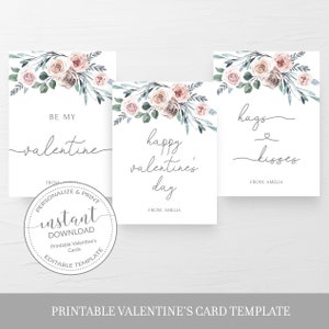 Printable Valentine Cards for Kids, Boho Rose Valentine Day Card ...