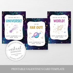 Outer Space Printable Valentine Cards for Kids, Galaxy Valentine Day ...