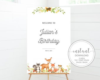 Woodland Welcome Sign, Woodland Birthday Welcome Sign Printable ...