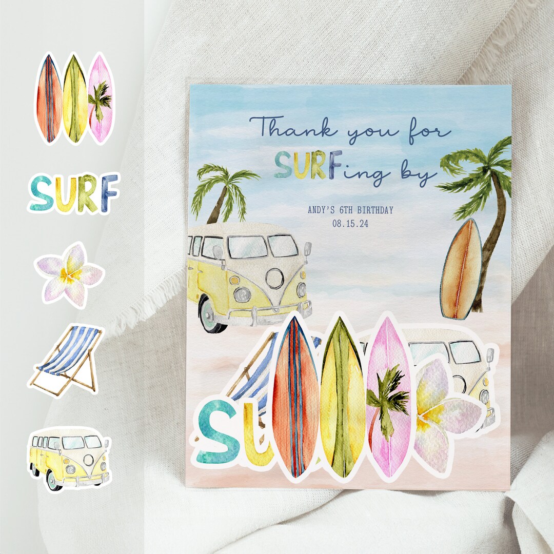 Surfing Birthday Party Favors, Vinyl Stickers, Beach Party Goodie Bag ...
