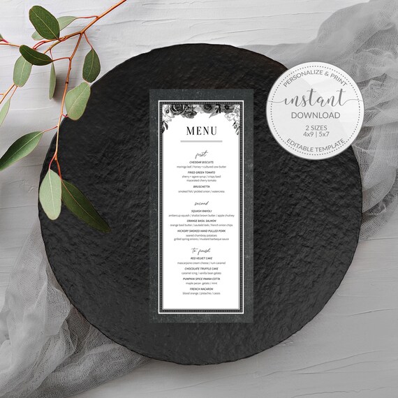 Gothic Wedding Menu Printable Gothic Menu Template Table - Etsy