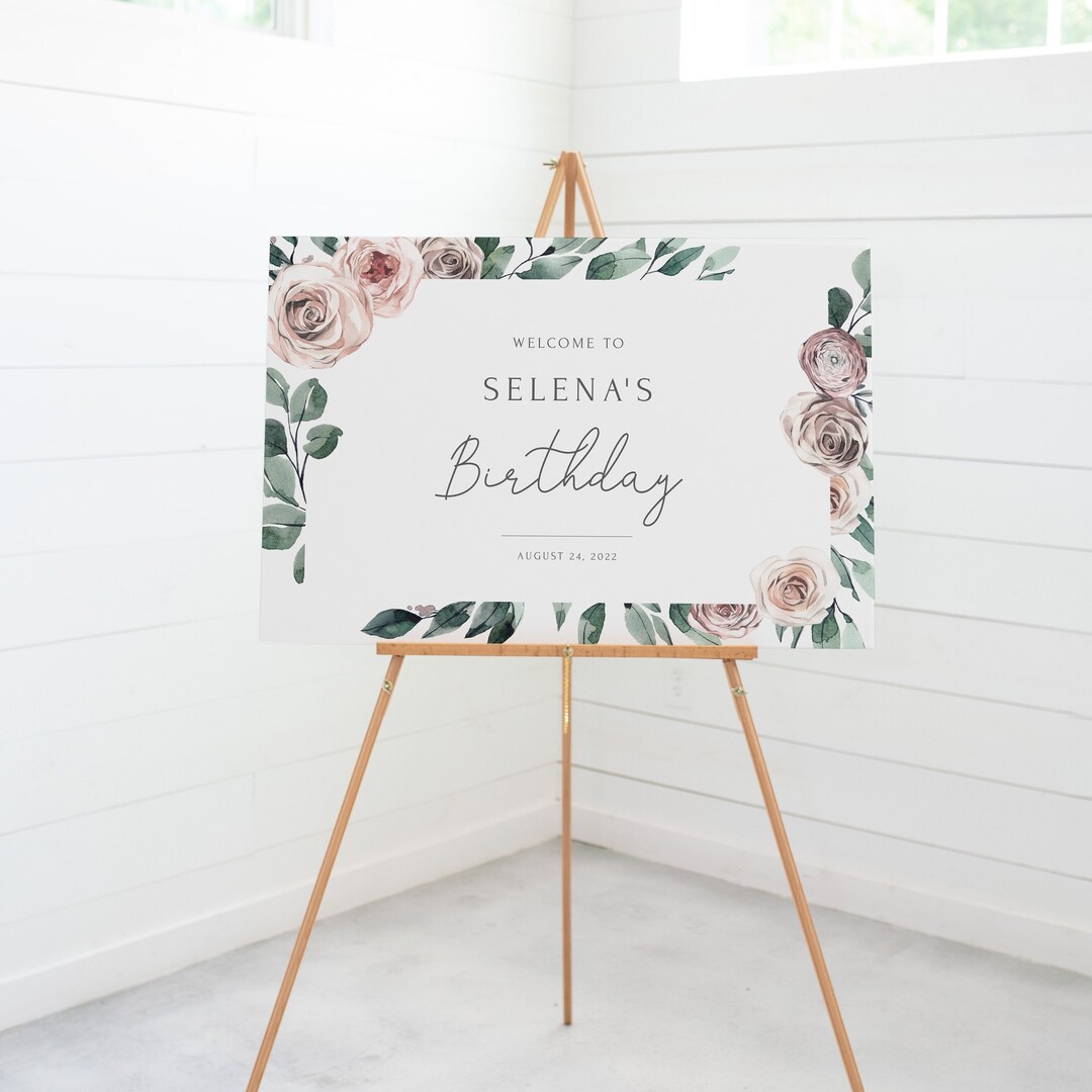 Boho Rose Birthday Party Welcome Sign Template, Large Welcome Sign ...