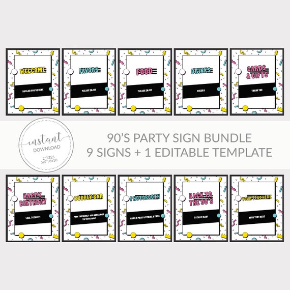 90s Party Sign Bundle Printable 90s Party Decorations 90s - Etsy
