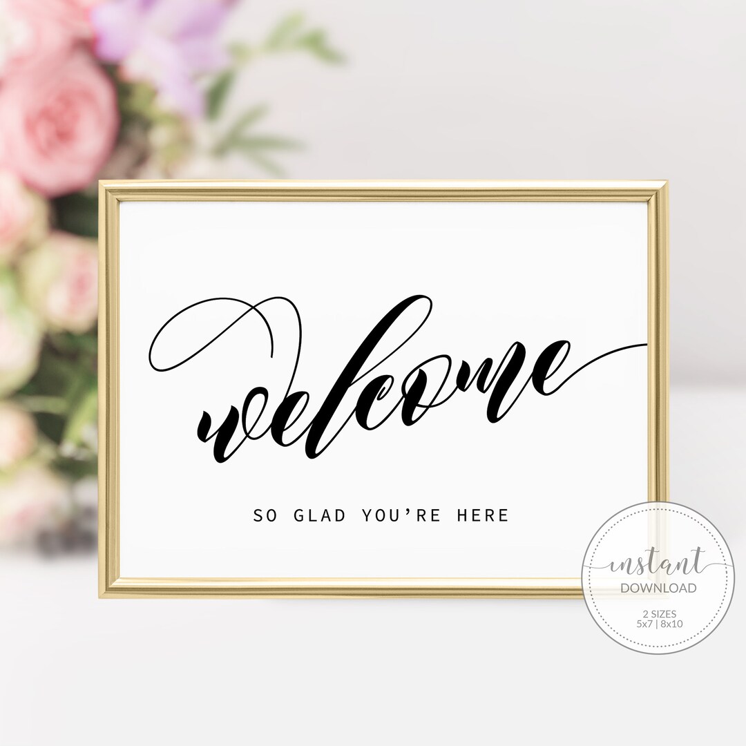 Printable Welcome Sign Black and White, Black Bridal Shower Welcome ...
