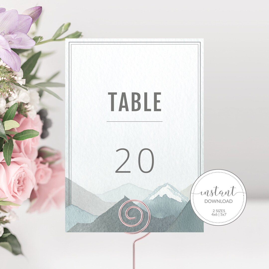 Mountain Wedding Table Numbers 1-50, Rocky Mountain Table Number Cards ...
