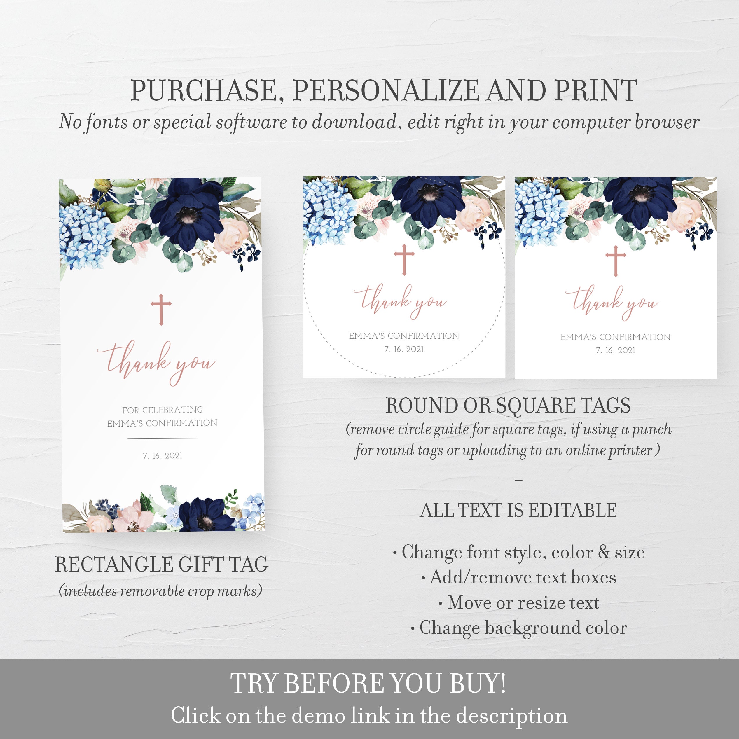 Printable Confirmation Favor Tags Template Girl Confirmation | Etsy