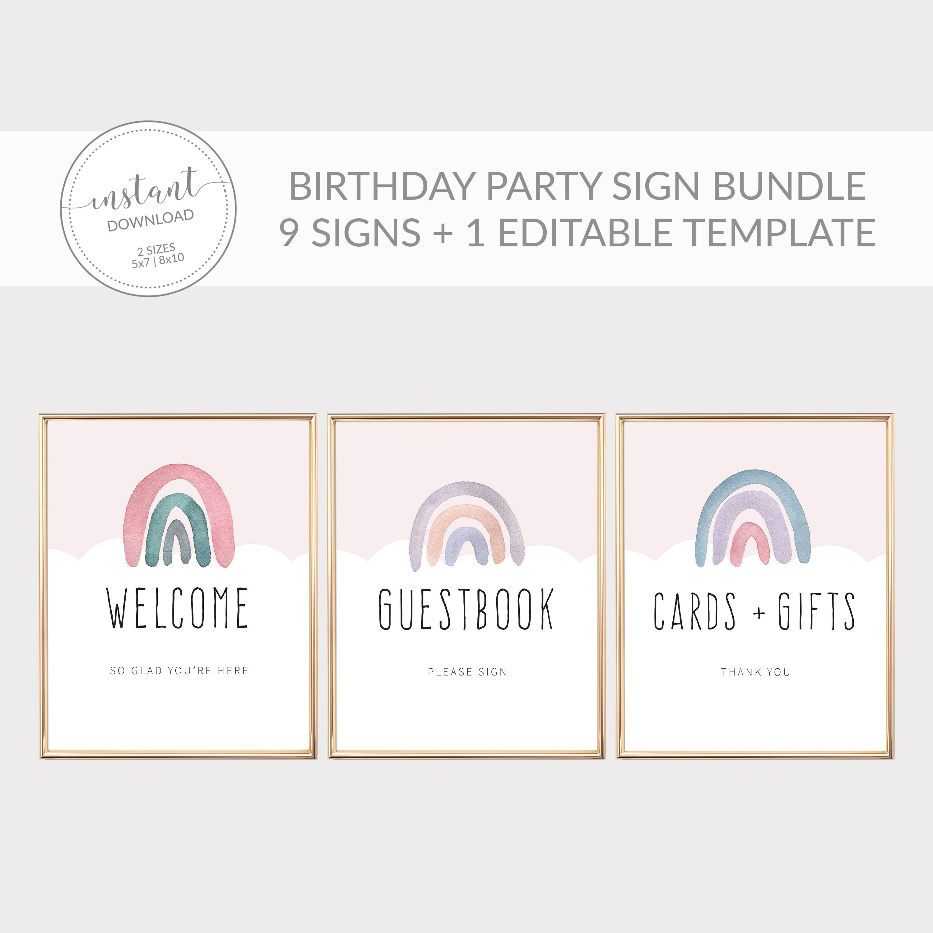 Boho Rainbow Party Sign Bundle Watercolor Rainbow Birthday | Etsy