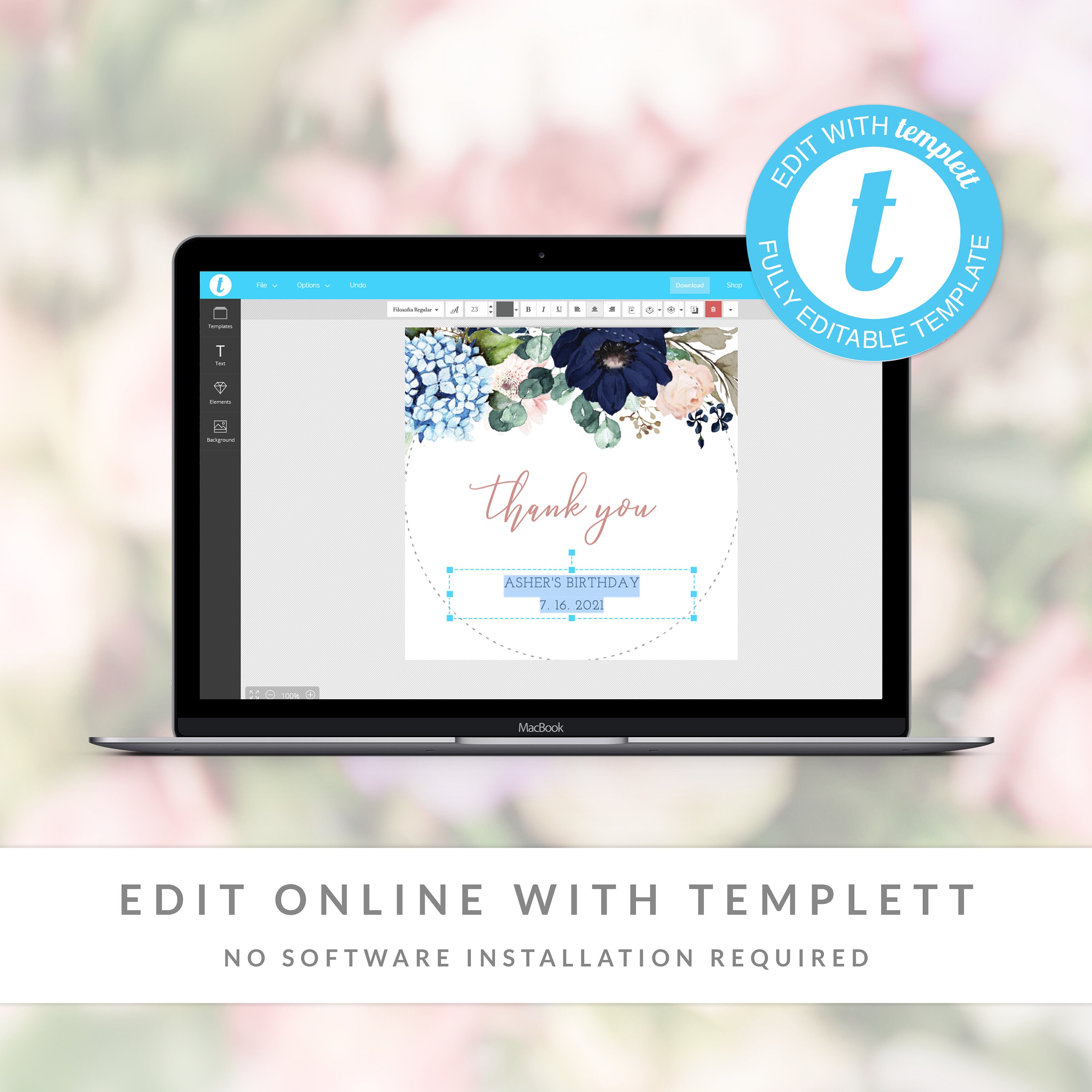 Navy and Blush Floral Favor Tags Printable Template, Birthday Party ...