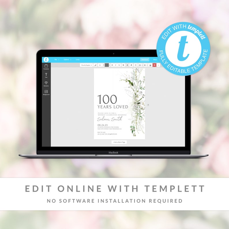 100th Birthday Invitation Template, Printable 100th Birthday Party ...