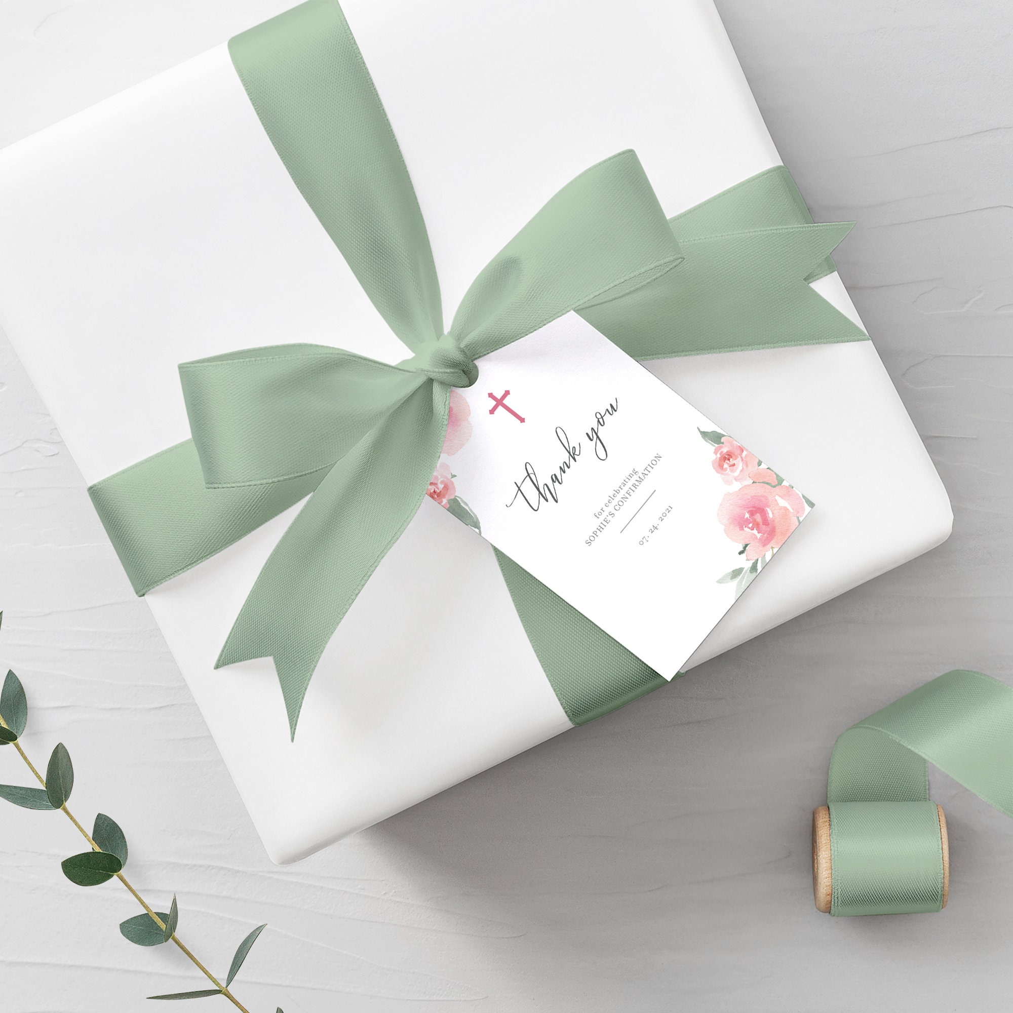 Pink Floral Confirmation Favor Tag Template Girl Confirmation | Etsy