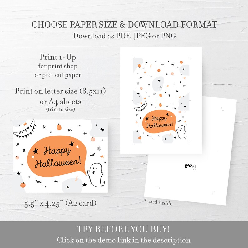 Halloween Card Printable, Happy Halloween Greeting Card Template, Cute ...
