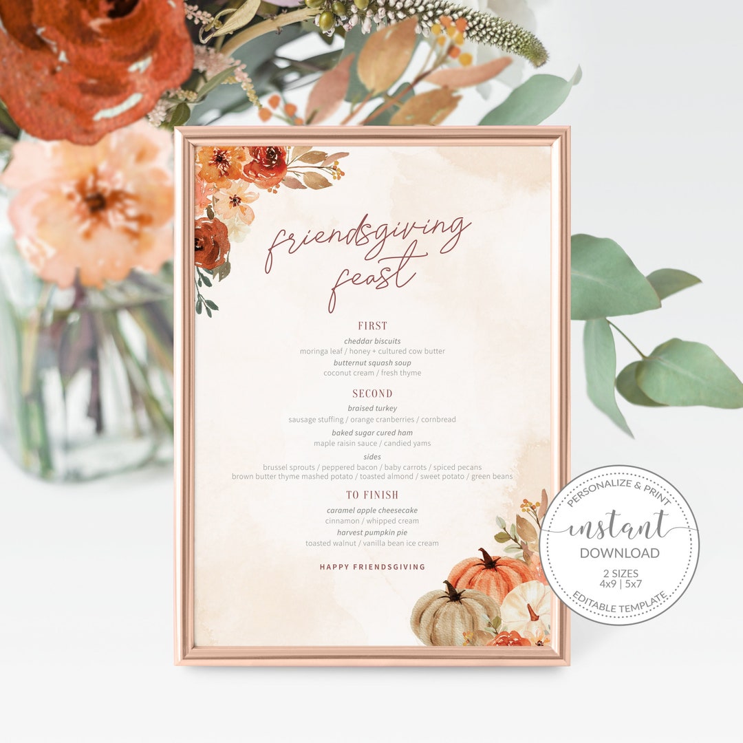 Friendsgiving Menu Template, Friendsgiving Decor, Friendsgiving ...