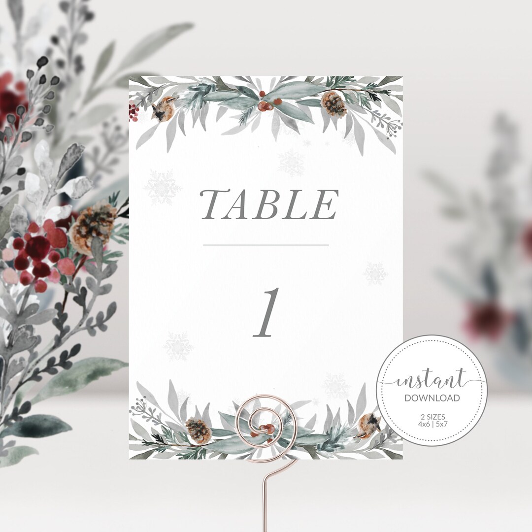 Christmas Wedding Table Numbers 1-50, Holiday Table Number Cards ...