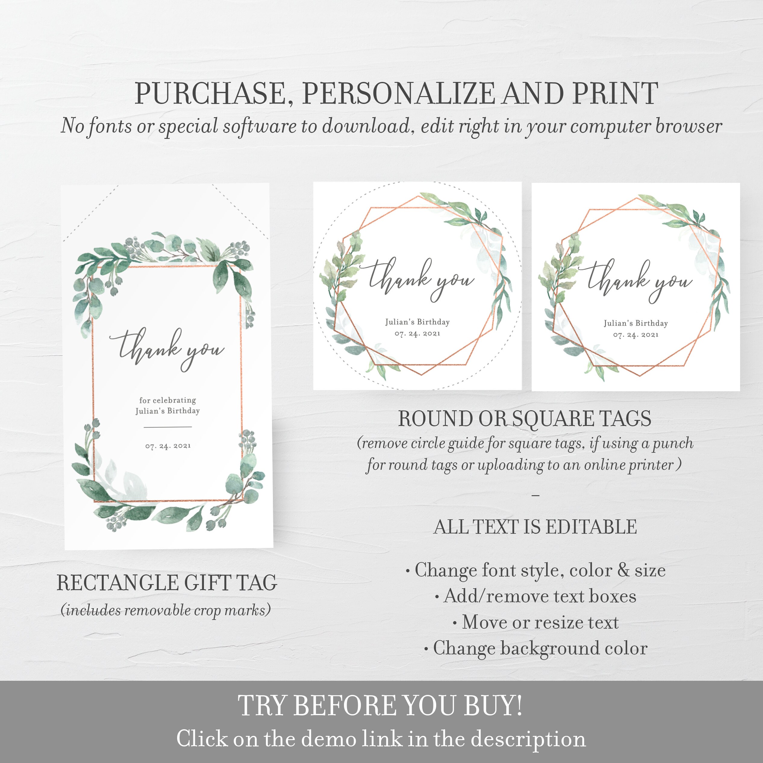 Greenery Favor Tags Printable Birthday Favor Tags Template | Etsy