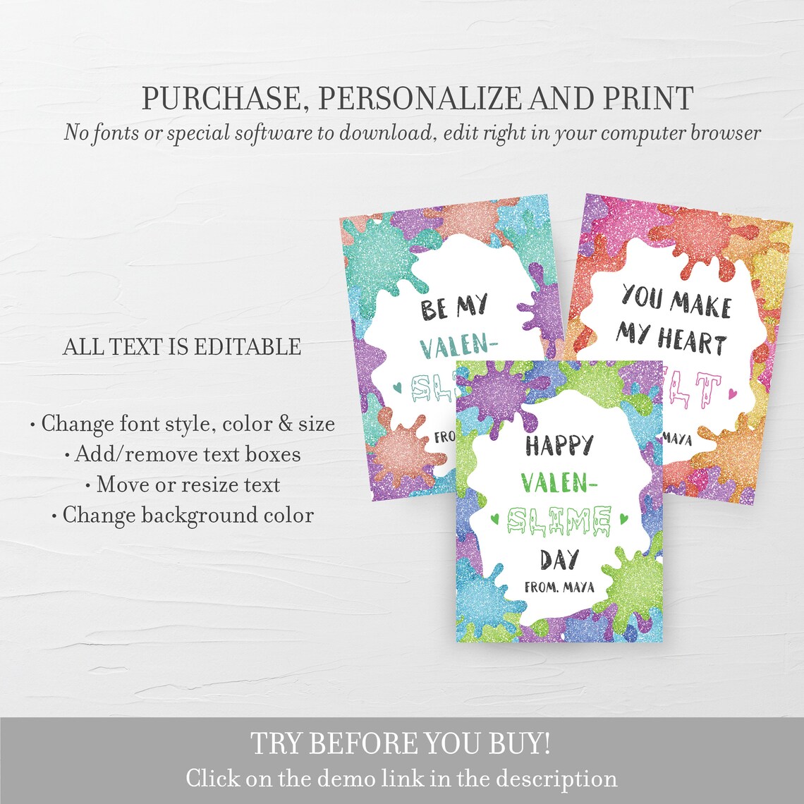 Slime Printable Valentine Cards for Kids Slime Valentine Day - Etsy