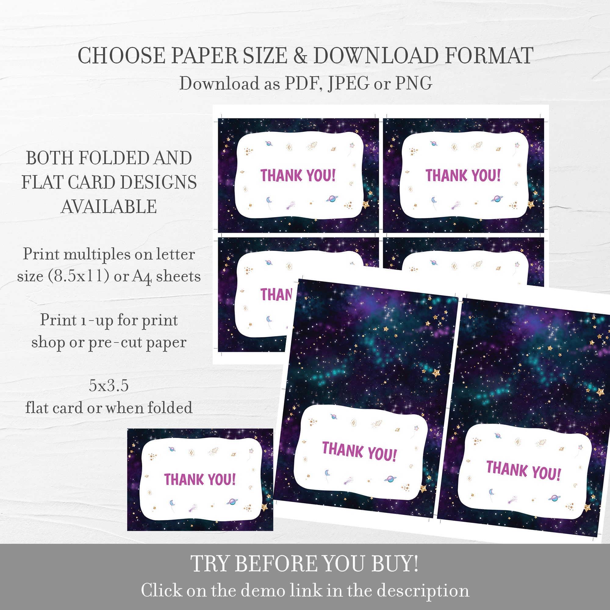 Outer Space Thank You Card Printable Space Themed Thank You | Etsy