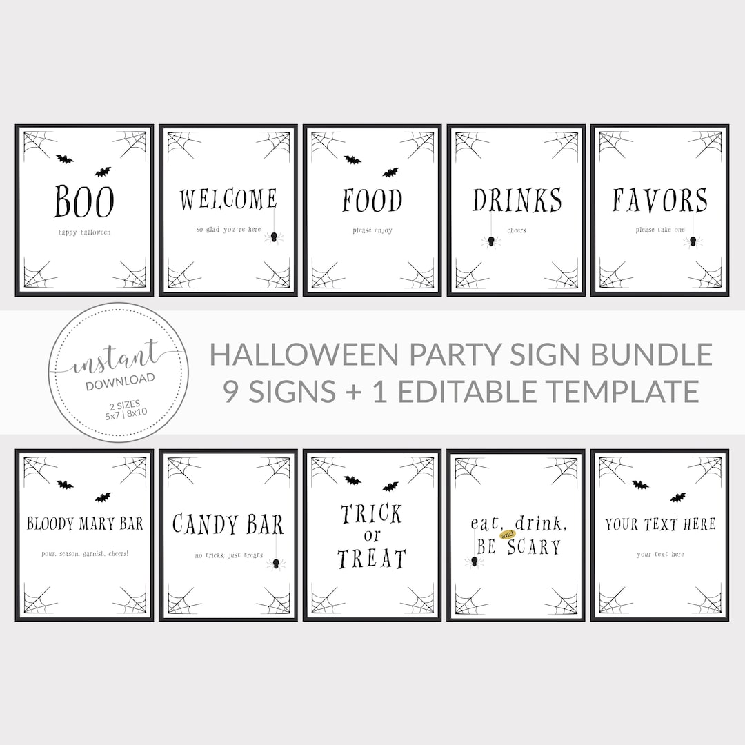 Halloween Party Printable Sign Bundle, Halloween Party Decor, Halloween ...