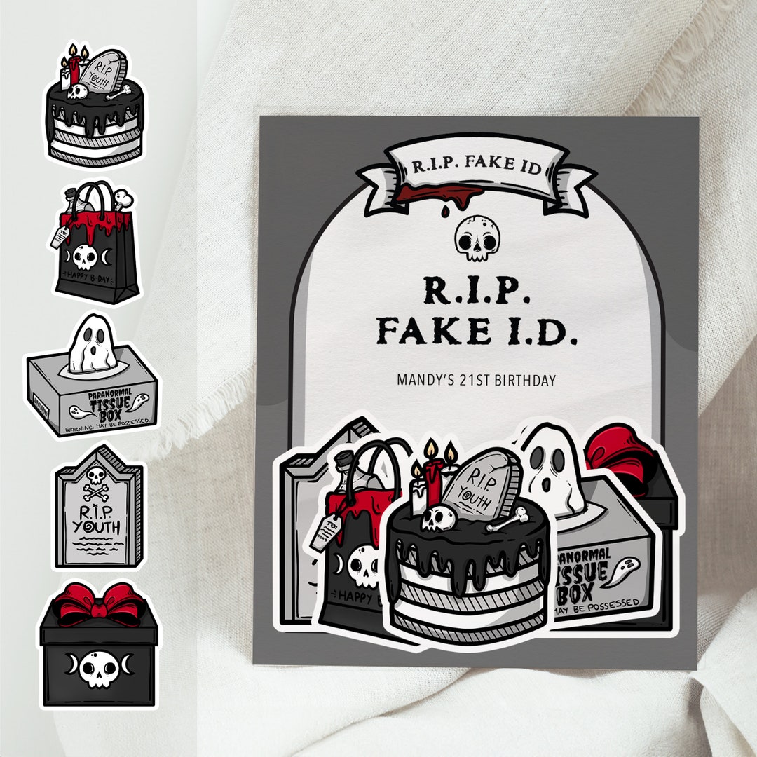 RIP Fake ID, 21st Birthday Party Favors, Stickers, RIP Youth, Death to ...