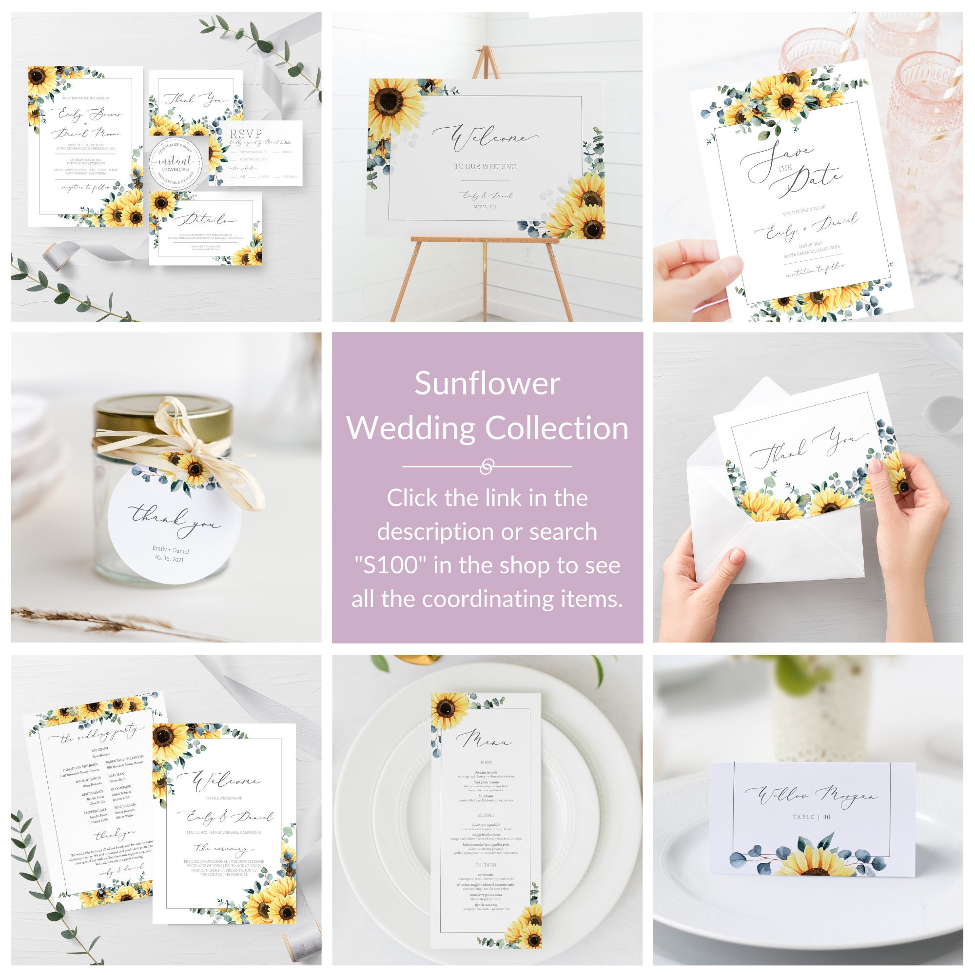 Sunflower Menu Template Download Editable Sunflower Wedding - Etsy UK