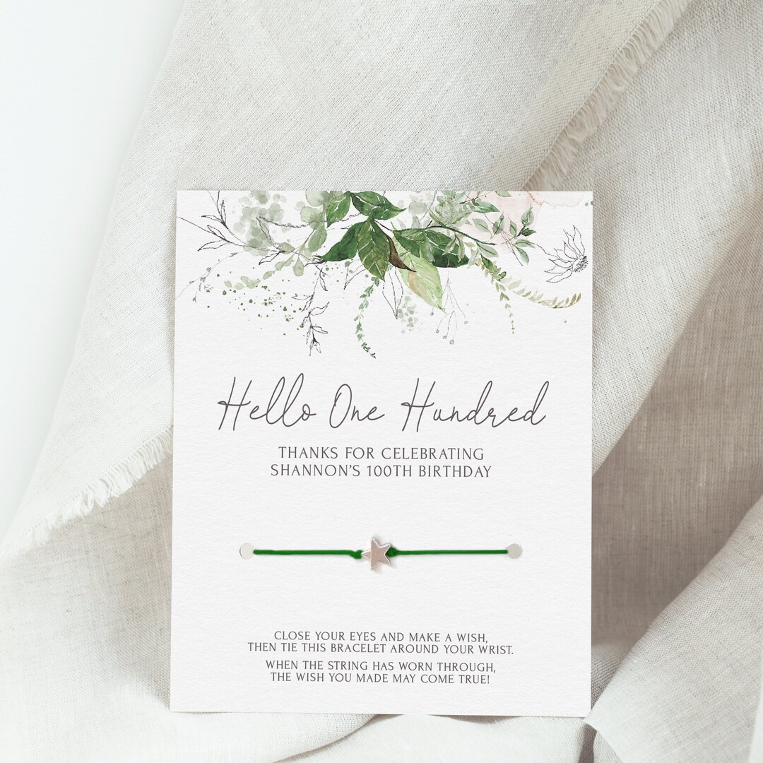 Greenery 100th Birthday Favors, Make A Wish Bracelet, 100th Birthday ...