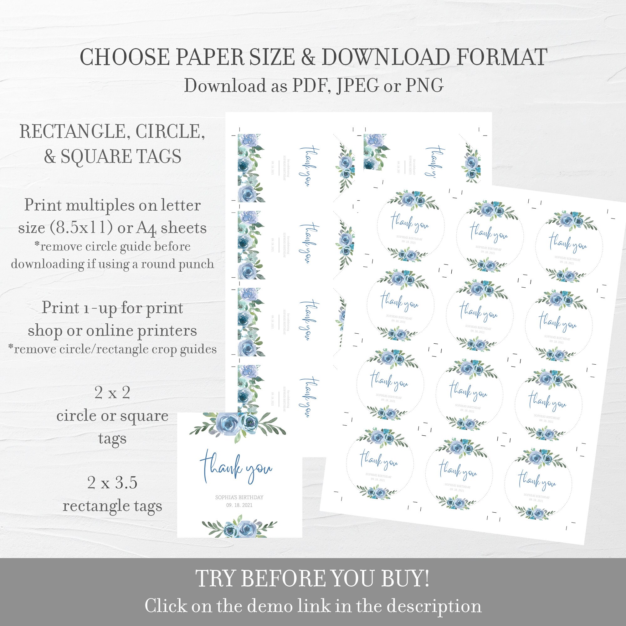 Blue Floral Party Favor Tags Birthday Birthday Party Favor | Etsy