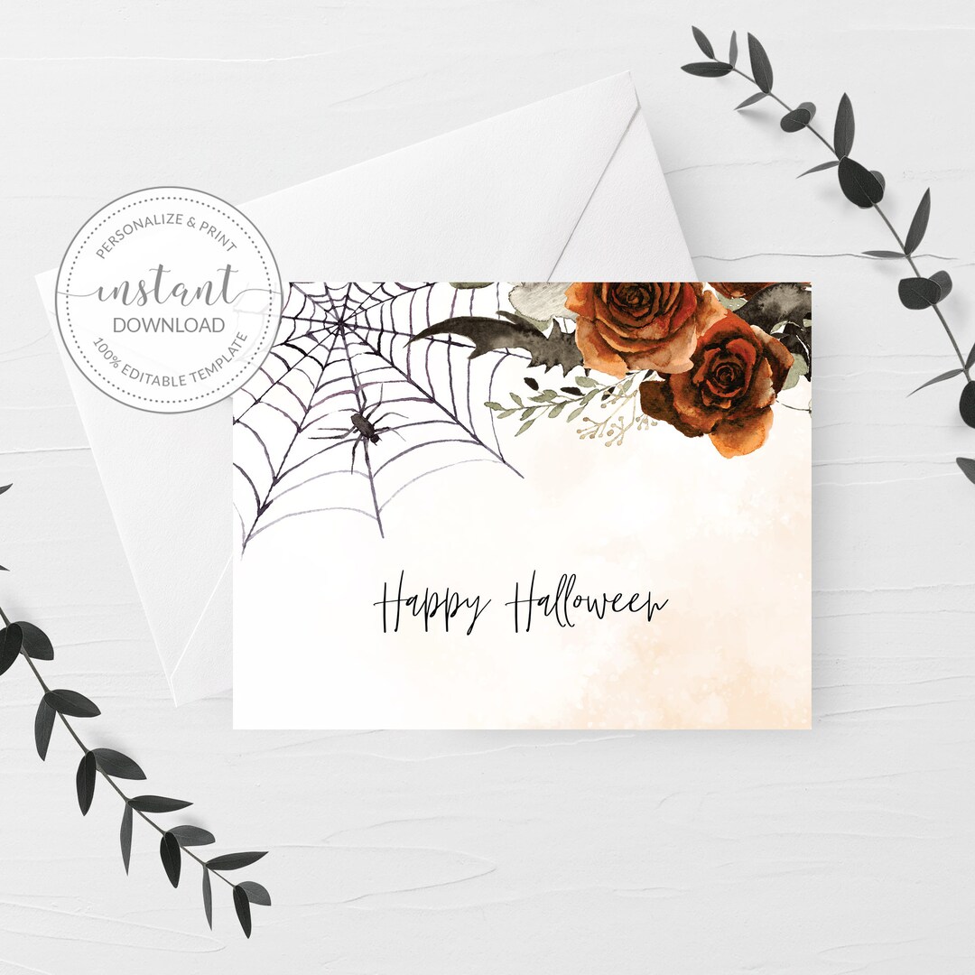 Halloween Card Printable, Happy Halloween Greeting Card Template ...