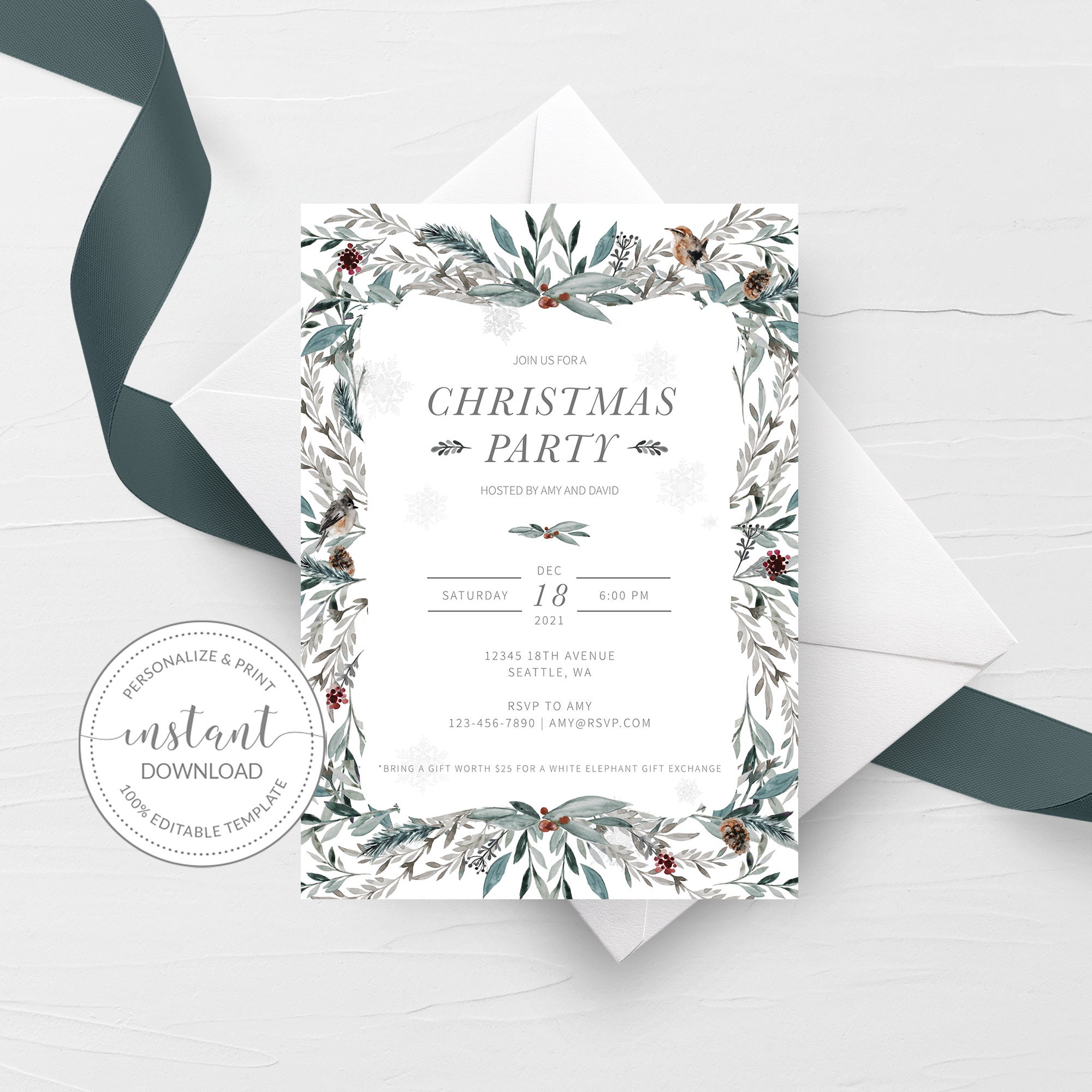 Printable Christmas Party Invitations Instant Download | Etsy