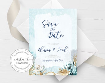 EDITABLE Ocean Save the Date Template, 0012AA - Etsy